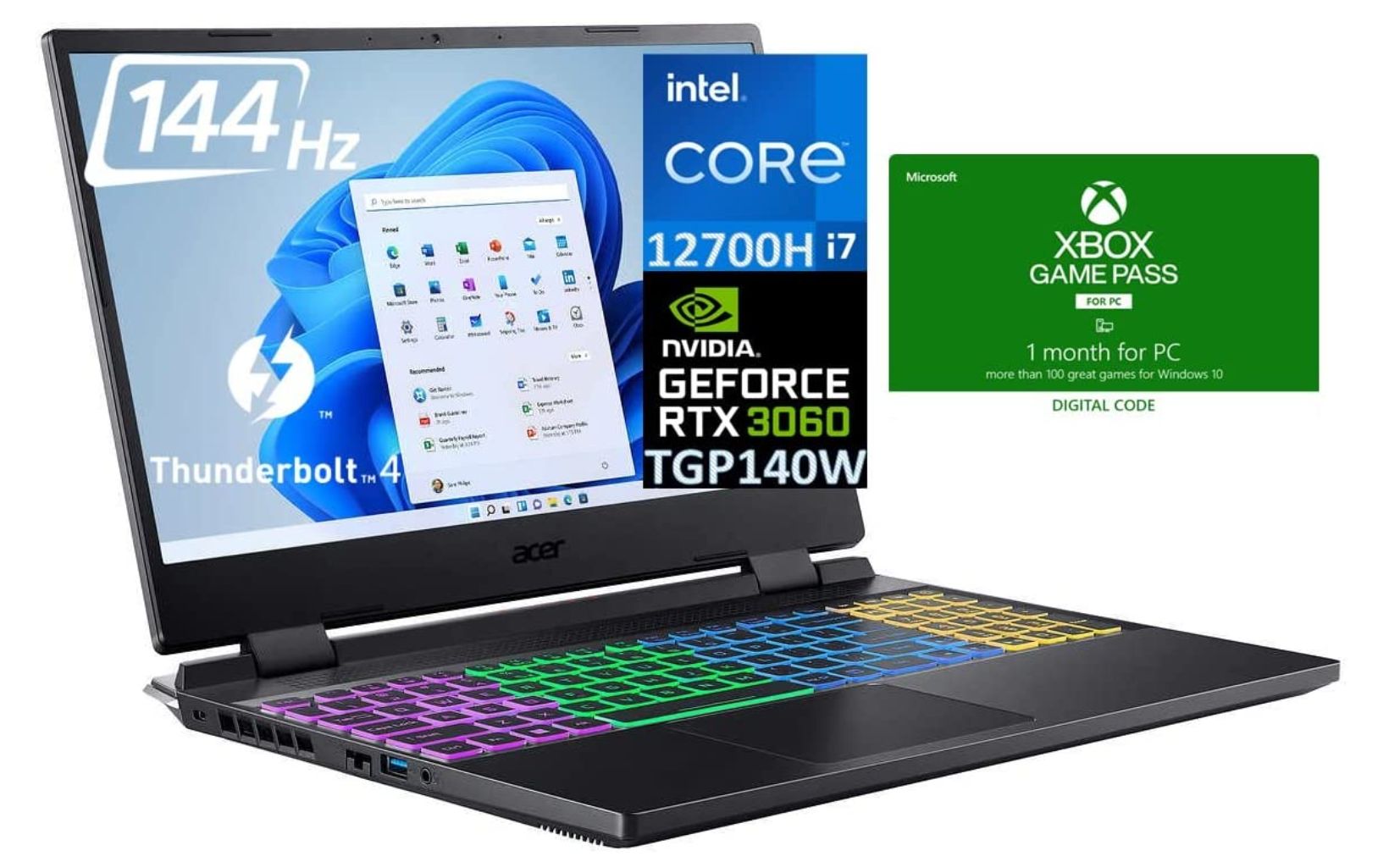 Acer Nitro 5 15,6" Laptop para jogos 12º Intel Core i7-12700H (14-Core) Full Power GeForce RTX ...