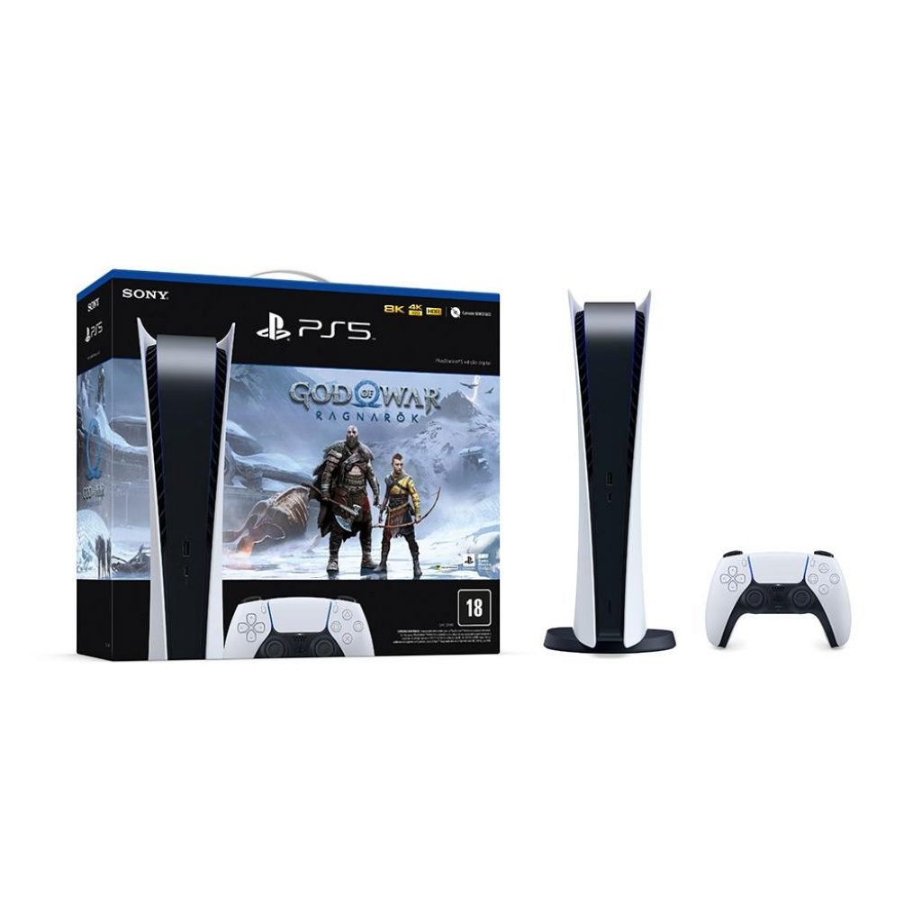 Console Sony PS5 Edição Digital + God of War Ragnarök, Branco - Boletando
