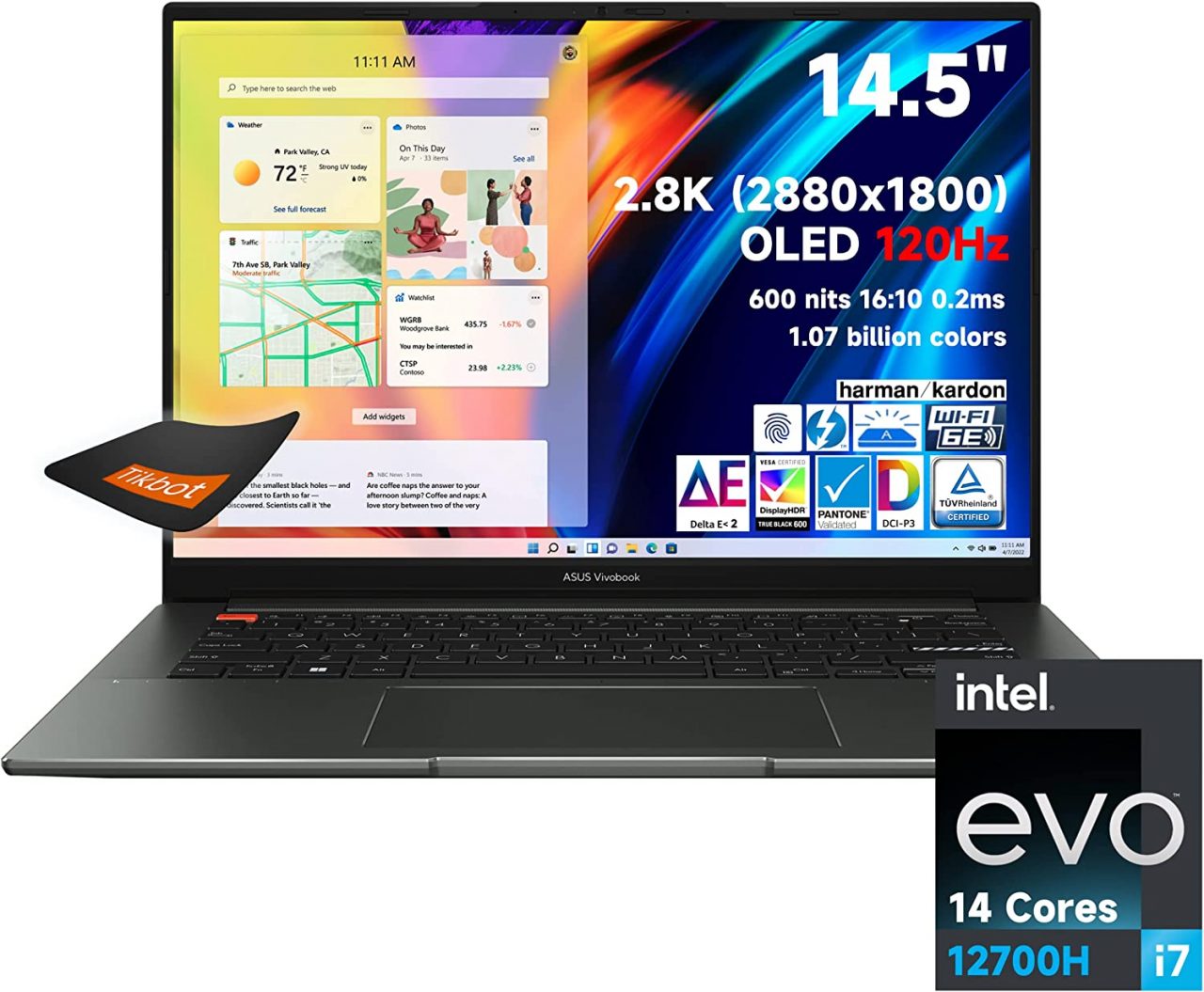 ASUS Vivobook S 14X 14.5 OLED 2.8K 120Hz 16:10 600nits Laptop, Intel Evo 12th Gen i7-12700H 14 ...