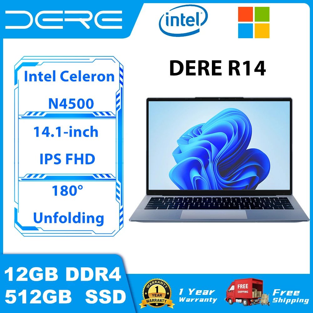Notebook Dere R14 IPS Full HD de 14 polegadas Intel Celeron N4500 ...