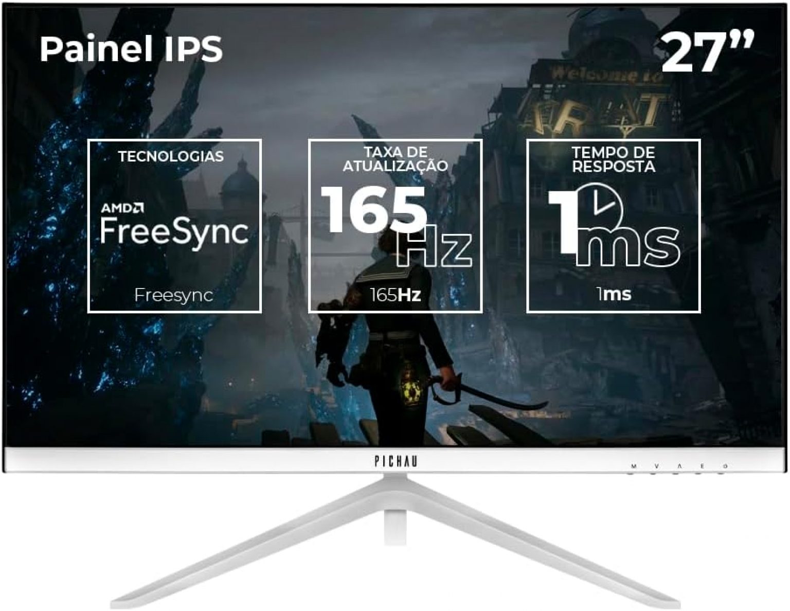 Monitor Gamer Pichau Centauri CR27W, Branco, 27 Pol, IPS, QHD, 1ms, 165Hz, FreeSync, HDMI/DP, PG ...