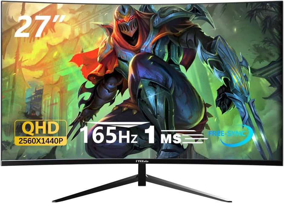Monitor Gamer FYHXele 27" Curvo 2K 165Hz QHD 2560x1440 VA, 1ms, VESA ...
