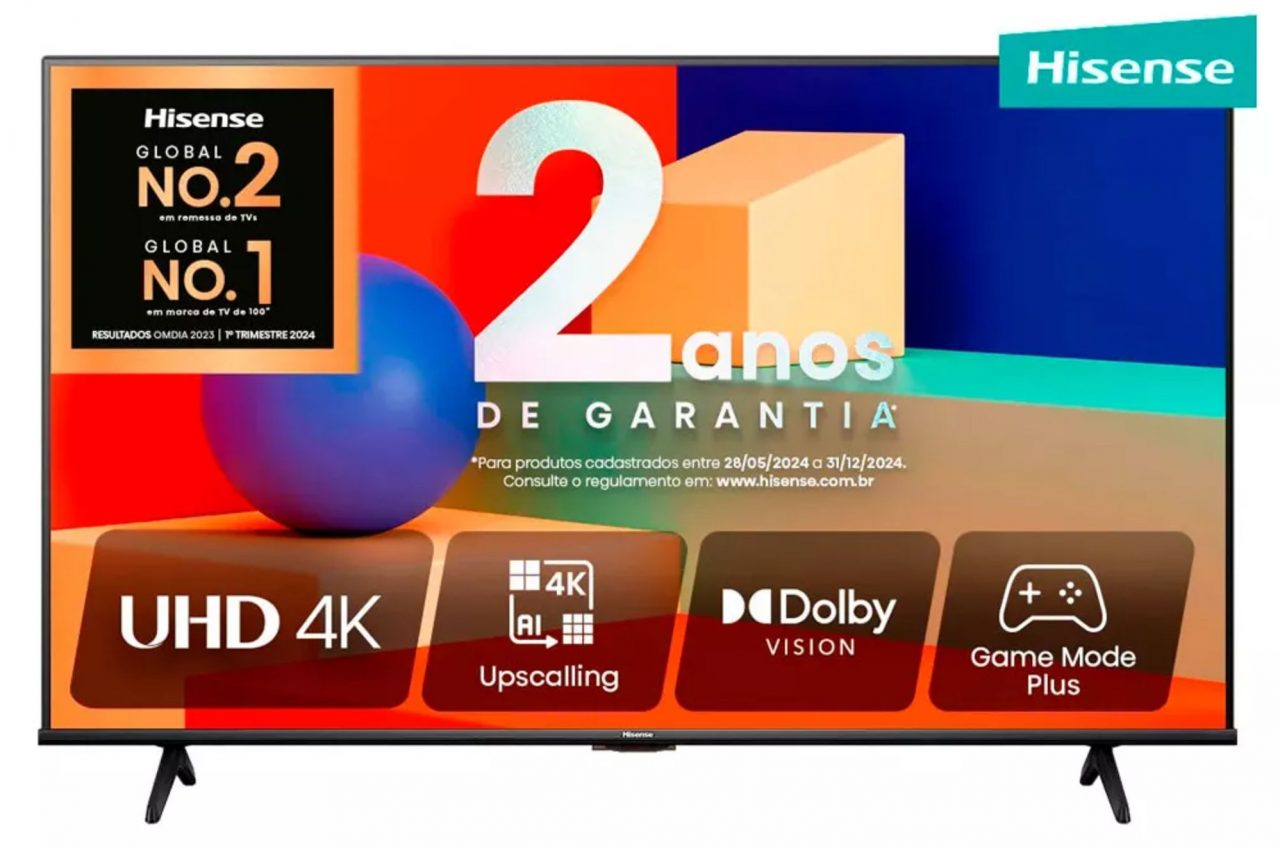 Smart TV 58” Hisense UHD 4K 58A51HSV A6K Tela DLED com Wi-Fi, Bluetooth ...