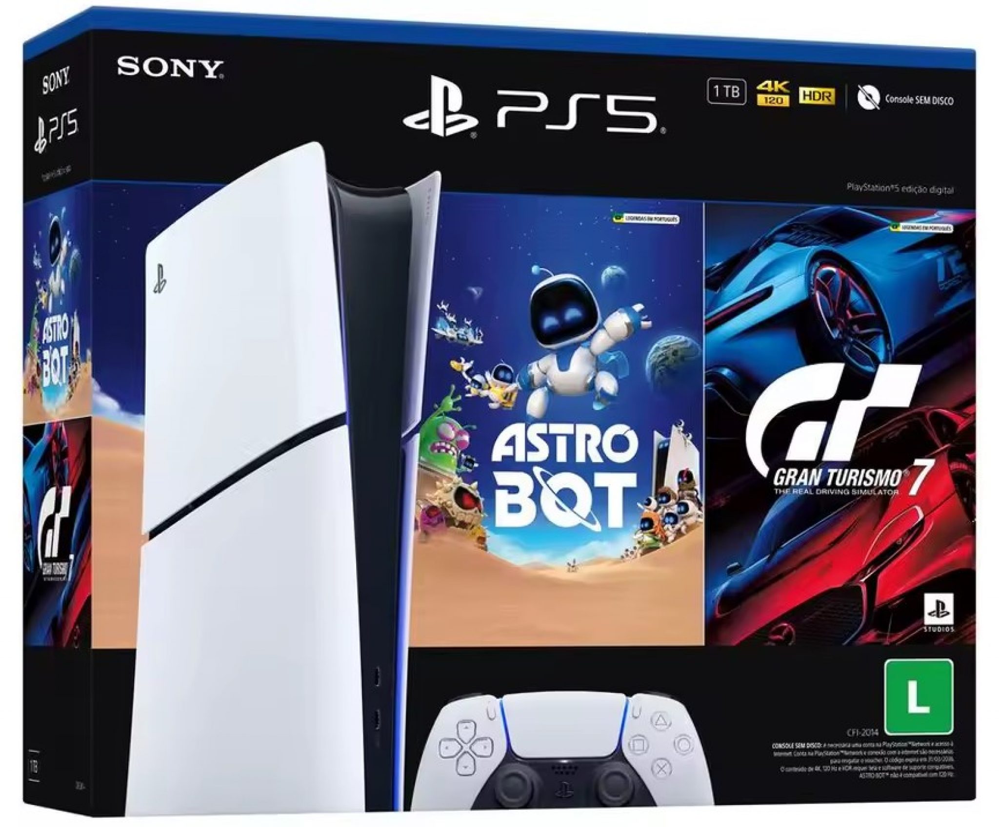 Console Sony Playstation 5 Digital Slim 1TB Branco + Gran Turismo 7 e Astro Bot + Controle Sem ...