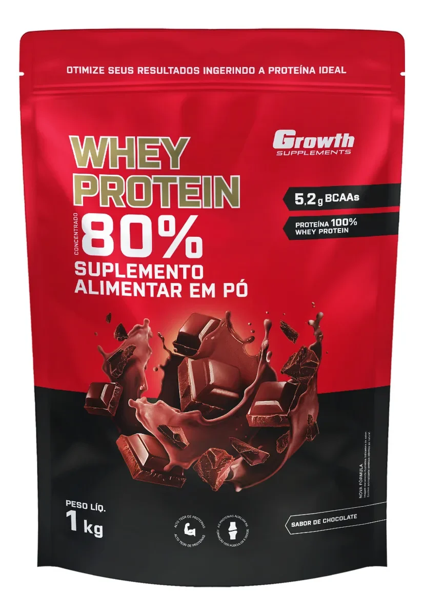Whey Protein Concentrado 1kg Growth Supplements - Chocolate - Boletando